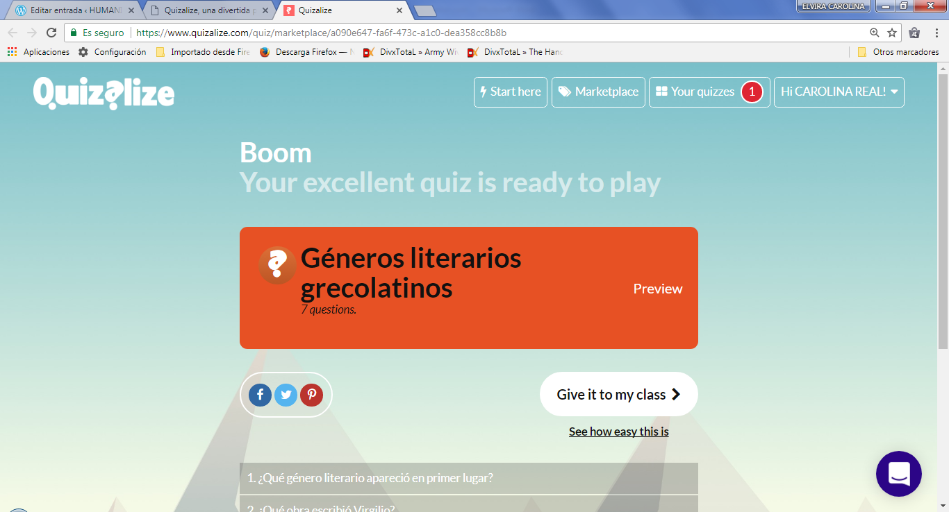 Quizalize – HUMANIDADES Y NTICS